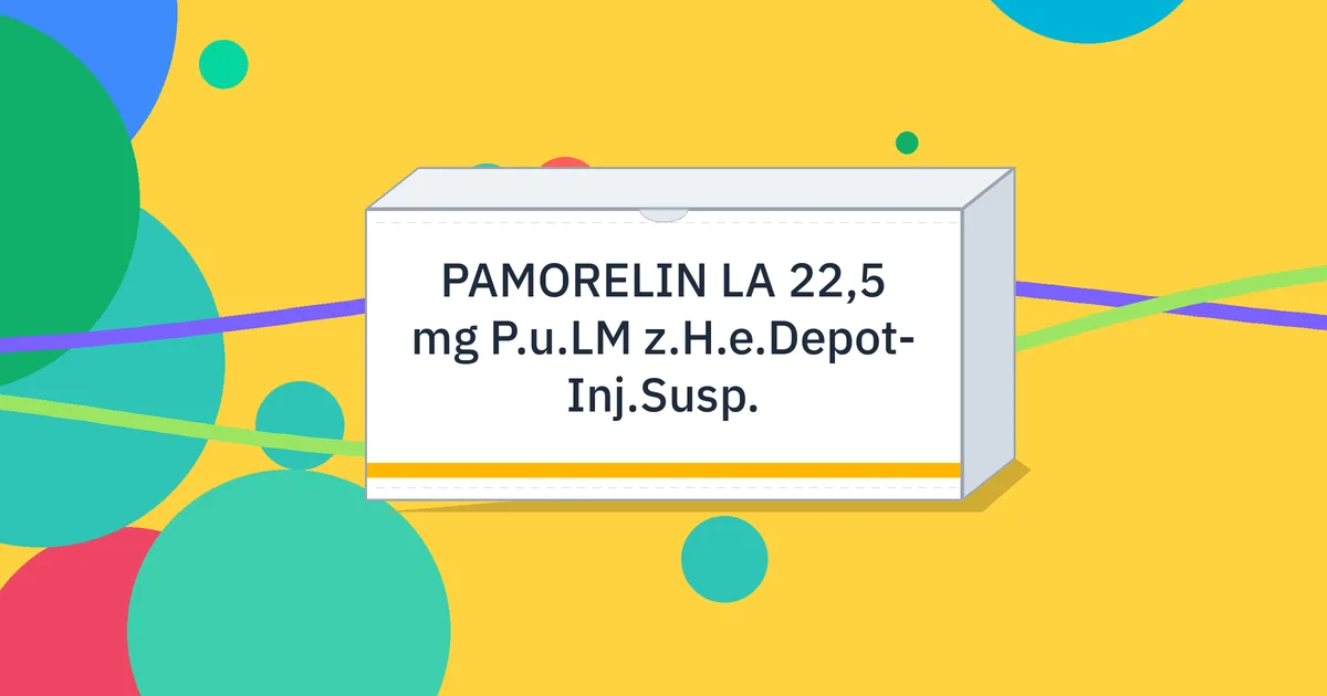 Symbolbild: Packung mit der Aufschrift PAMORELIN LA 22,5 mg P.u.LM z.H.e.Depot-Inj.Susp. (PZN 16887583) – Verfügbarkeit und Bezug in Apotheken in Frankfurt am Main