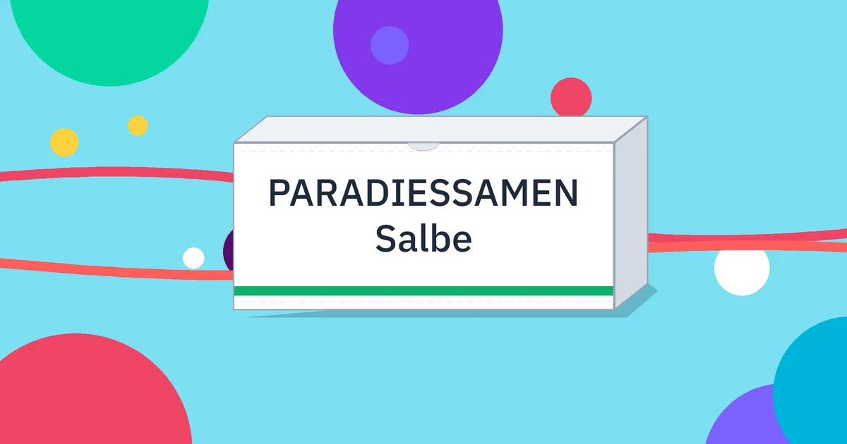Symbolbild: Packung mit der Aufschrift PARADIESSAMEN Salbe (PZN 18259543) – Verfügbarkeit und Bezug in Apotheken in Frankfurt am Main