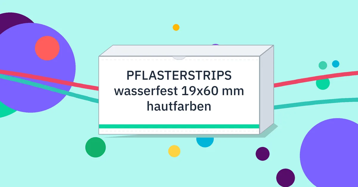Symbolbild: Packung mit der Aufschrift PFLASTERSTRIPS wasserfest 19x60 mm hautfarben (PZN 00973033) – Verfügbarkeit und Bezug in Apotheken in Frankfurt am Main