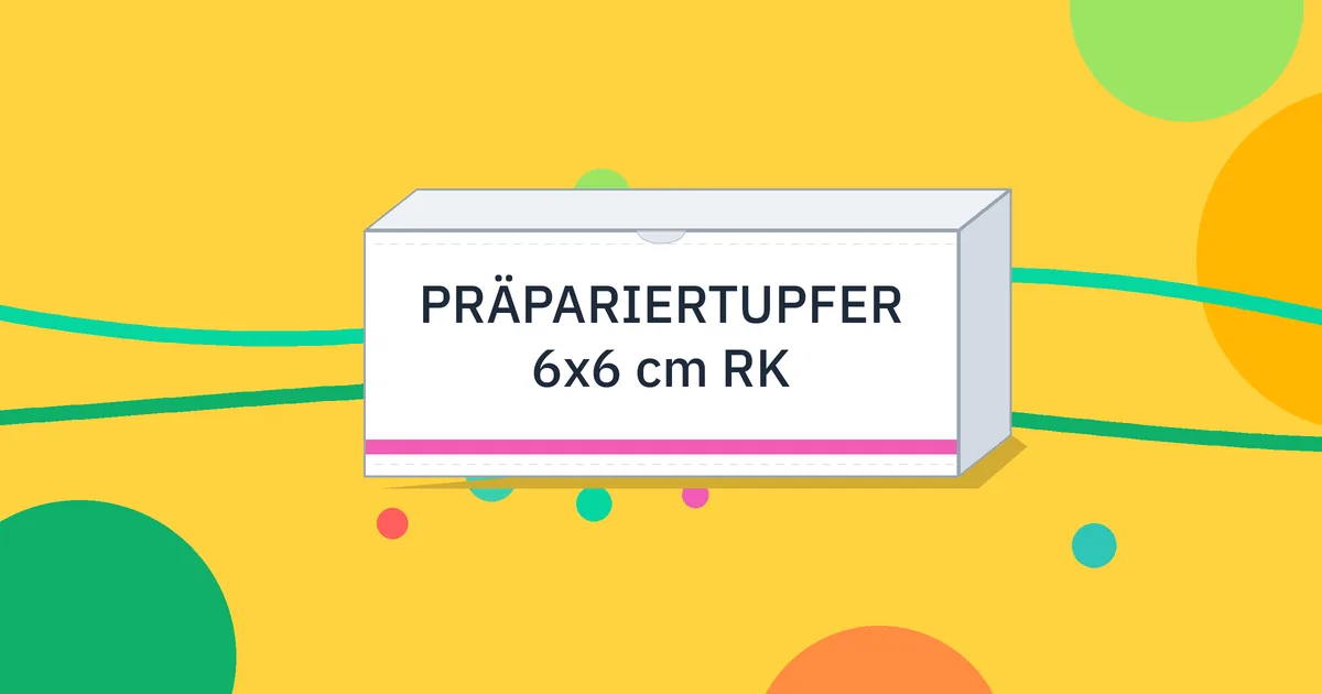 Symbolbild: Packung mit der Aufschrift PRÄPARIERTUPFER 6x6 cm RK (PZN 08821831) – Verfügbarkeit und Bezug in Apotheken in Frankfurt am Main