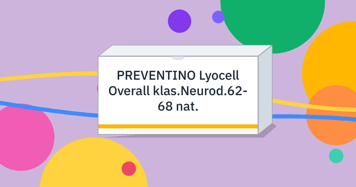 Symbolbild: Packung mit der Aufschrift PREVENTINO Lyocell Overall klas.Neurod.62-68 nat. (PZN 16895594) – Verfügbarkeit und Bezug in Apotheken in Frankfurt am Main