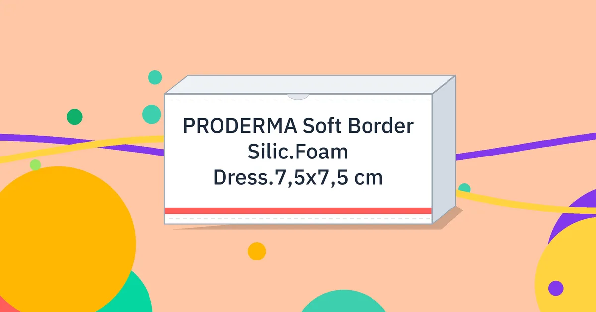 Symbolbild: Packung mit der Aufschrift PRODERMA Soft Border Silic.Foam Dress.7,5x7,5 cm (PZN 20313793) – Verfügbarkeit und Bezug in Apotheken in Frankfurt am Main
