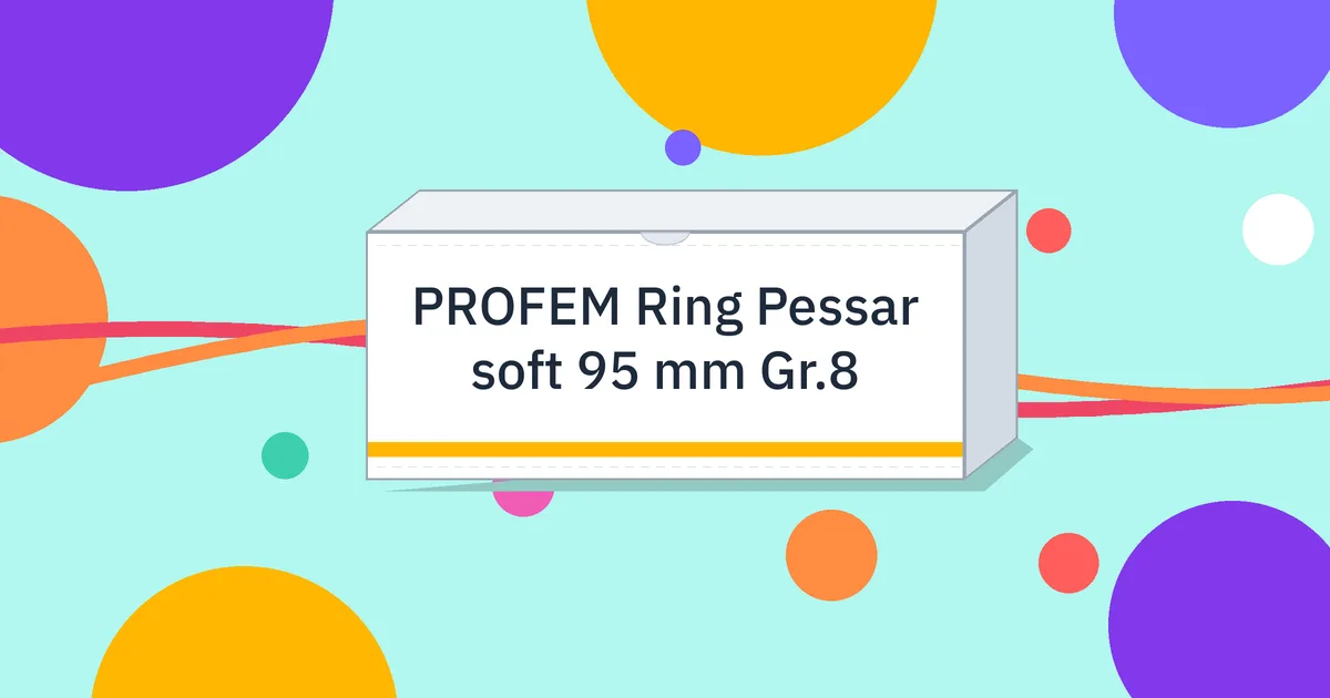 Symbolbild: Packung mit der Aufschrift PROFEM Ring Pessar soft 95 mm Gr.8 (PZN 19292695) – Verfügbarkeit und Bezug in Apotheken in Frankfurt am Main