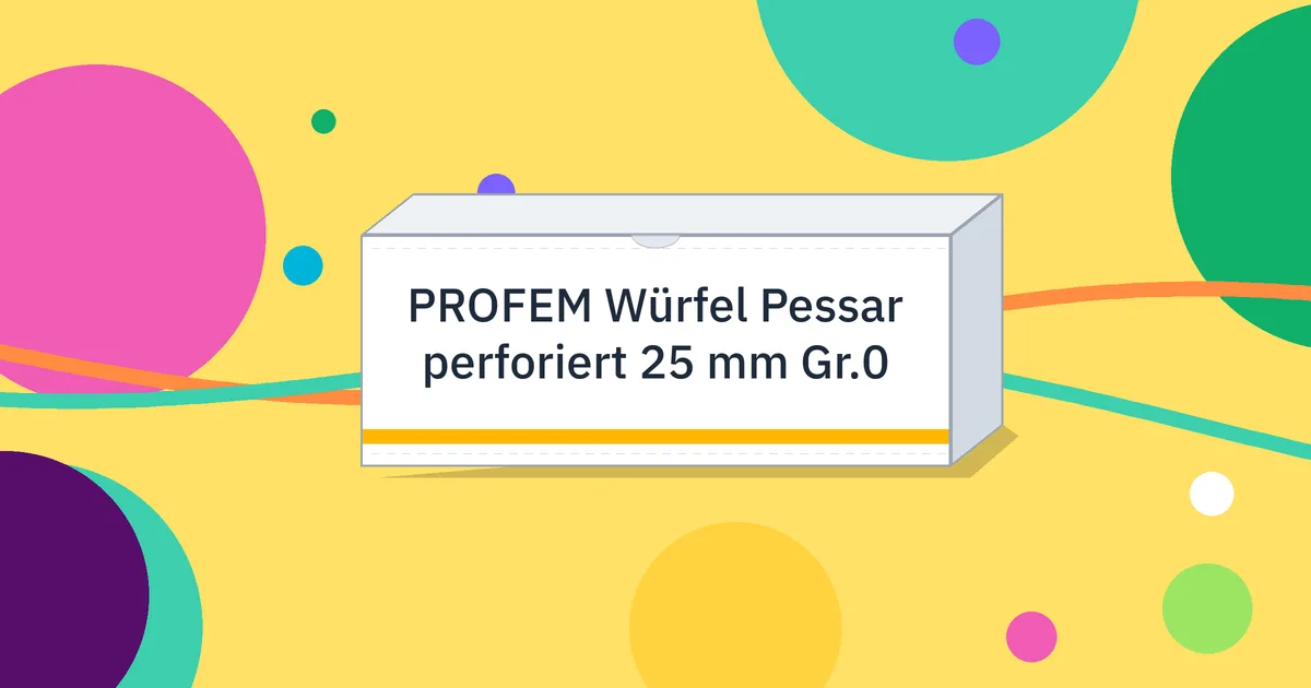 Symbolbild: Packung mit der Aufschrift PROFEM Würfel Pessar perforiert 25 mm Gr.0 (PZN 11672961) – Verfügbarkeit und Bezug in Apotheken in Frankfurt am Main
