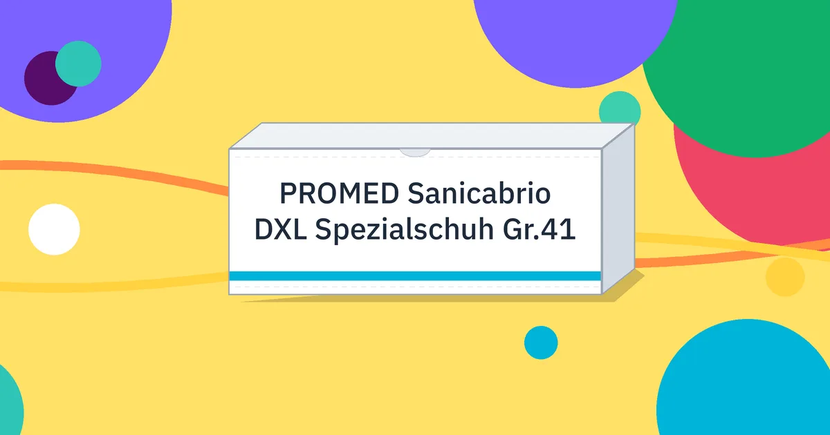 Symbolbild: Packung mit der Aufschrift PROMED Sanicabrio DXL Spezialschuh Gr.41 (PZN 05481754) – Verfügbarkeit und Bezug in Apotheken in Frankfurt am Main