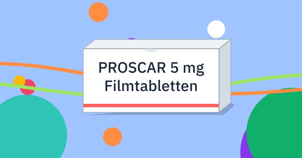 Symbolbild: Packung mit der Aufschrift PROSCAR 5 mg Filmtabletten (PZN 02128514) – Verfügbarkeit und Bezug in Apotheken in Frankfurt am Main