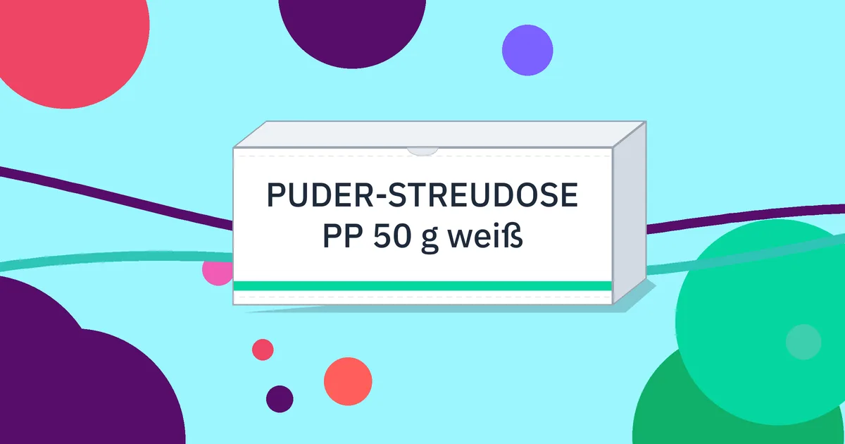 Symbolbild: Packung mit der Aufschrift PUDER-STREUDOSE PP 50 g weiß (PZN 18111444) – Verfügbarkeit und Bezug in Apotheken in Frankfurt am Main