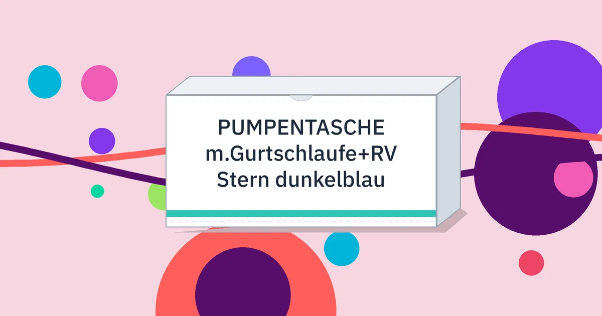 Symbolbild: Packung mit der Aufschrift PUMPENTASCHE m.Gurtschlaufe+RV Stern dunkelblau (PZN 11552636) – Verfügbarkeit und Bezug in Apotheken in Frankfurt am Main