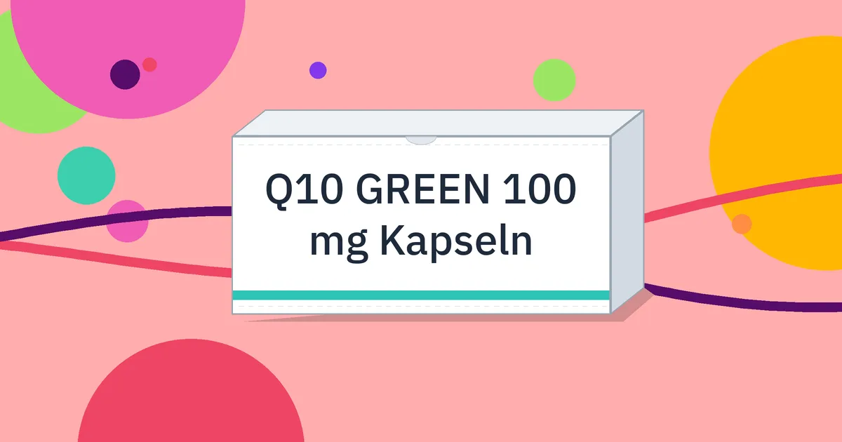 Symbolbild: Packung mit der Aufschrift Q10 GREEN 100 mg Kapseln (PZN 16536139) – Verfügbarkeit und Bezug in Apotheken in Frankfurt am Main