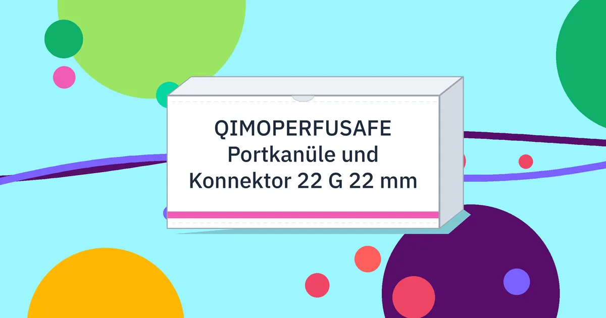 Symbolbild: Packung mit der Aufschrift QIMOPERFUSAFE Portkanüle und Konnektor 22 G 22 mm (PZN 14288358) – Verfügbarkeit und Bezug in Apotheken in Frankfurt am Main