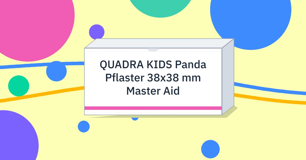 Symbolbild: Packung mit der Aufschrift QUADRA KIDS Panda Pflaster 38x38 mm Master Aid (PZN 20088876) – Verfügbarkeit und Bezug in Apotheken in Frankfurt am Main