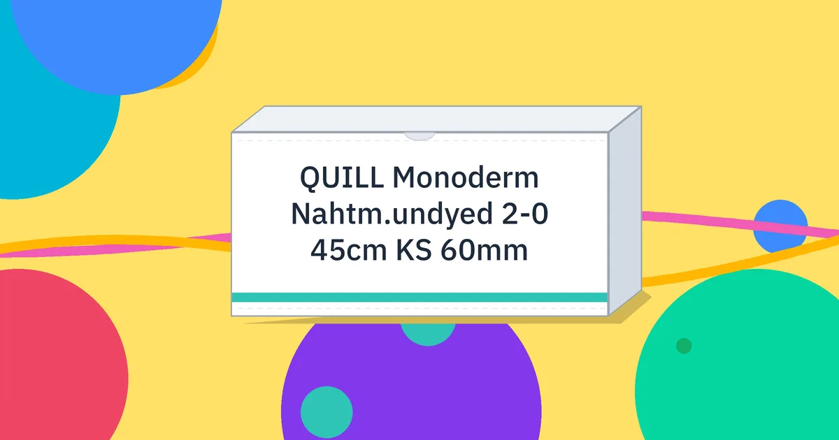 Symbolbild: Packung mit der Aufschrift QUILL Monoderm Nahtm.undyed 2-0 45cm KS 60mm (PZN 17988240) – Verfügbarkeit und Bezug in Apotheken in Frankfurt am Main