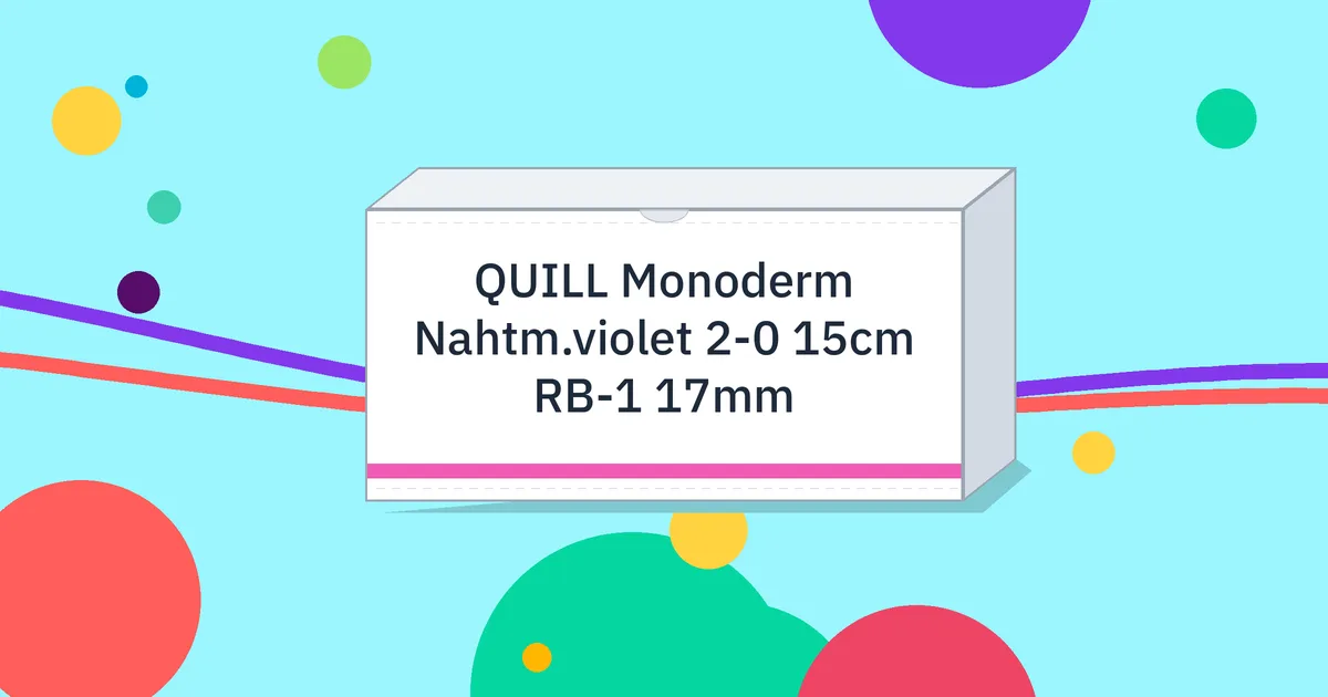 Symbolbild: Packung mit der Aufschrift QUILL Monoderm Nahtm.violet 2-0 15cm RB-1 17mm (PZN 17988122) – Verfügbarkeit und Bezug in Apotheken in Frankfurt am Main