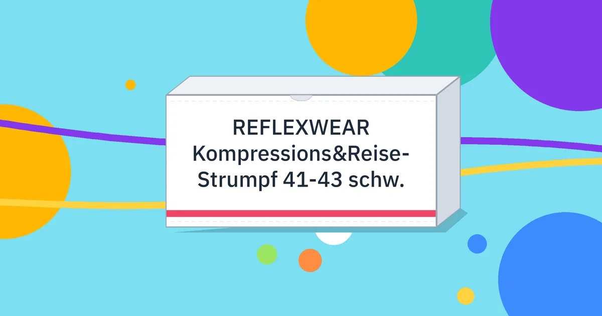Symbolbild: Packung mit der Aufschrift REFLEXWEAR Kompressions&Reise-Strumpf 41-43 schw. (PZN 14400996) – Verfügbarkeit und Bezug in Apotheken in Frankfurt am Main