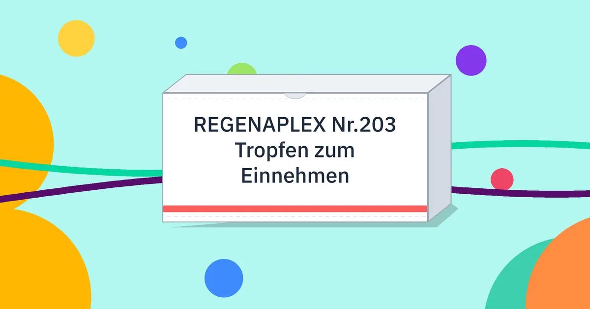 Symbolbild: Packung mit der Aufschrift REGENAPLEX Nr.203 Tropfen zum Einnehmen (PZN 02643794) – Verfügbarkeit und Bezug in Apotheken in Frankfurt am Main