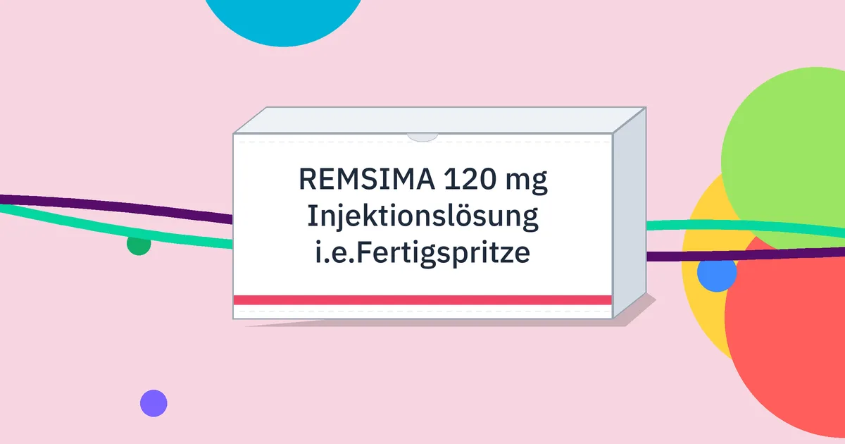Symbolbild: Packung mit der Aufschrift REMSIMA 120 mg Injektionslösung i.e.Fertigspritze (PZN 16839710) – Verfügbarkeit und Bezug in Apotheken in Frankfurt am Main