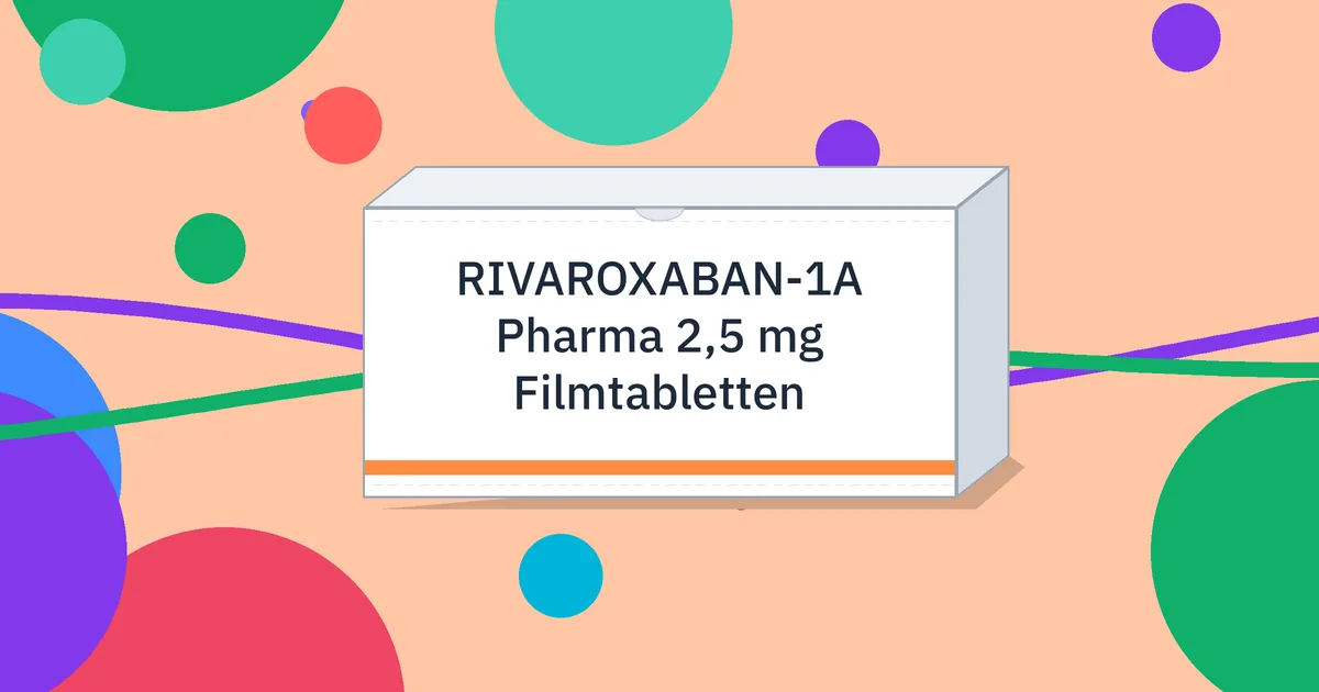 Symbolbild: Packung mit der Aufschrift RIVAROXABAN-1A Pharma 2,5 mg Filmtabletten (PZN 18712528) – Verfügbarkeit und Bezug in Apotheken in Frankfurt am Main