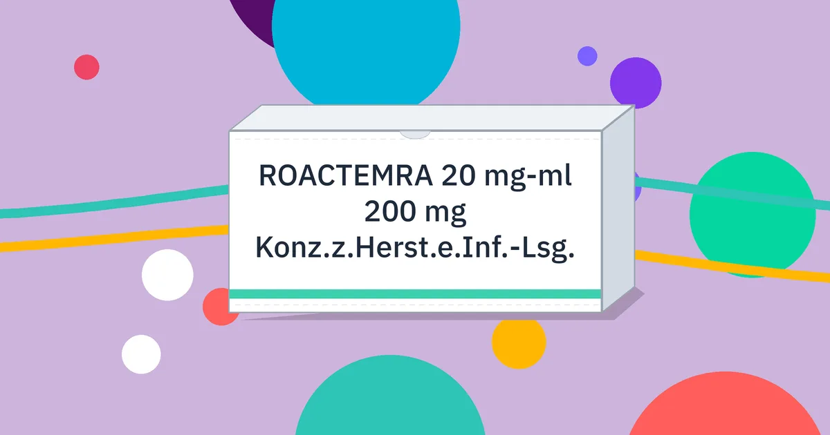 Symbolbild: Packung mit der Aufschrift ROACTEMRA 20 mg-ml 200 mg Konz.z.Herst.e.Inf.-Lsg. (PZN 11111441) – Verfügbarkeit und Bezug in Apotheken in Frankfurt am Main