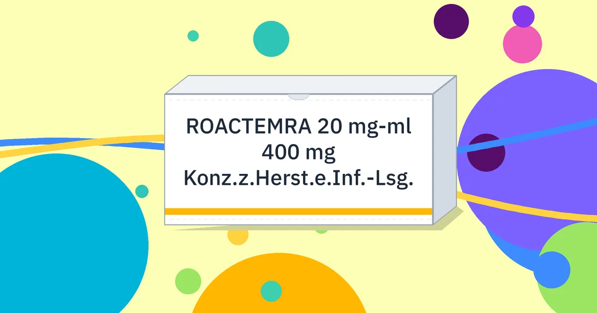 Symbolbild: Packung mit der Aufschrift ROACTEMRA 20 mg-ml 400 mg Konz.z.Herst.e.Inf.-Lsg. (PZN 15529769) – Verfügbarkeit und Bezug in Apotheken in Frankfurt am Main