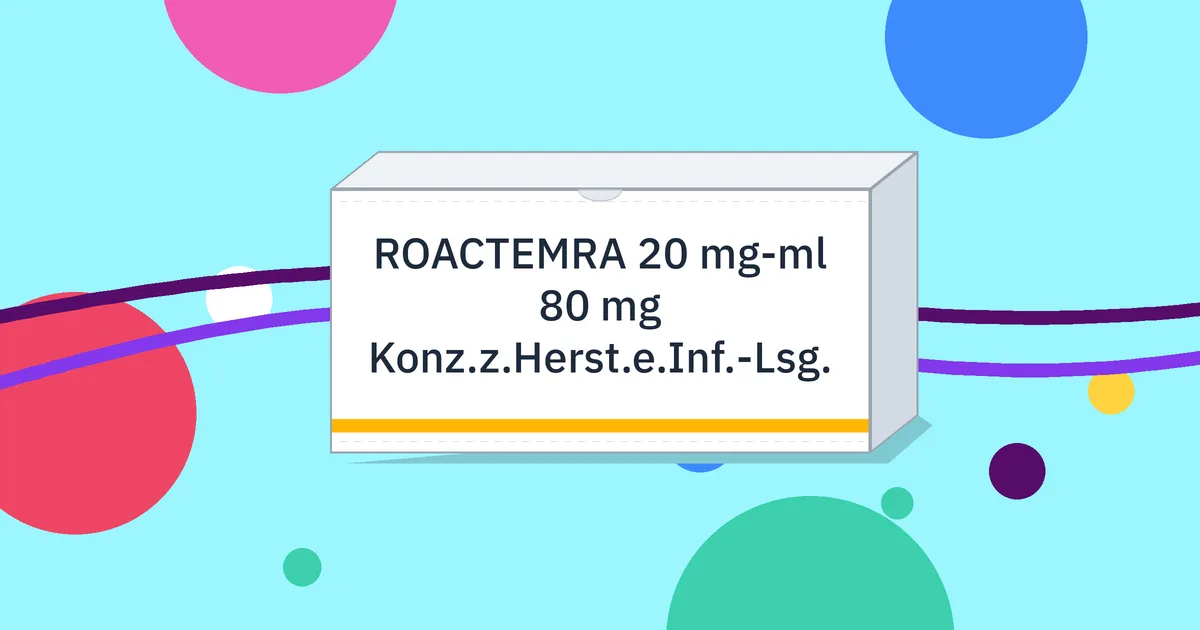 Symbolbild: Packung mit der Aufschrift ROACTEMRA 20 mg-ml 80 mg Konz.z.Herst.e.Inf.-Lsg. (PZN 07751465) – Verfügbarkeit und Bezug in Apotheken in Frankfurt am Main