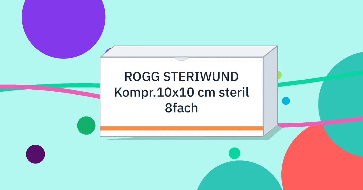 Symbolbild: Packung mit der Aufschrift ROGG STERIWUND Kompr.10x10 cm steril 8fach (PZN 03439191) – Verfügbarkeit und Bezug in Apotheken in Frankfurt am Main