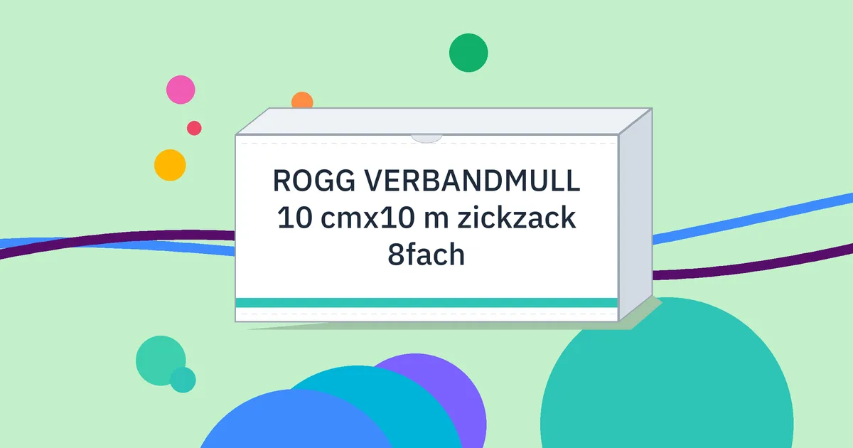 Symbolbild: Packung mit der Aufschrift ROGG VERBANDMULL 10 cmx10 m zickzack 8fach (PZN 03516997) – Verfügbarkeit und Bezug in Apotheken in Frankfurt am Main