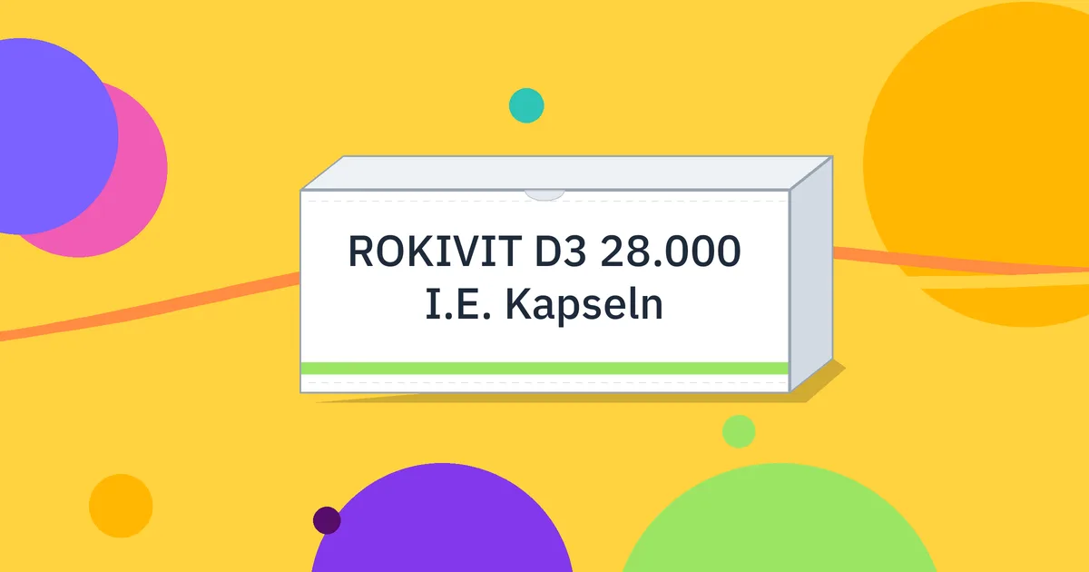 Symbolbild: Packung mit der Aufschrift ROKIVIT D3 28.000 I.E. Kapseln (PZN 13625227) – Verfügbarkeit und Bezug in Apotheken in Frankfurt am Main