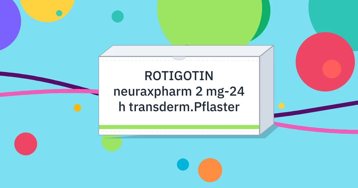 Symbolbild: Packung mit der Aufschrift ROTIGOTIN neuraxpharm 2 mg-24 h transderm.Pflaster (PZN 18369792) – Verfügbarkeit und Bezug in Apotheken in Frankfurt am Main