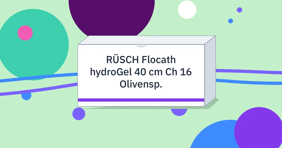 Symbolbild: Packung mit der Aufschrift RÜSCH Flocath hydroGel 40 cm Ch 16 Olivensp. (PZN 02163249) – Verfügbarkeit und Bezug in Apotheken in Frankfurt am Main
