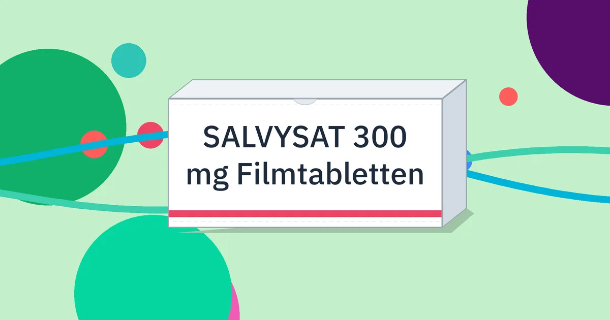 Symbolbild: Packung mit der Aufschrift SALVYSAT 300 mg Filmtabletten (PZN 16508114) – Verfügbarkeit und Bezug in Apotheken in Frankfurt am Main
