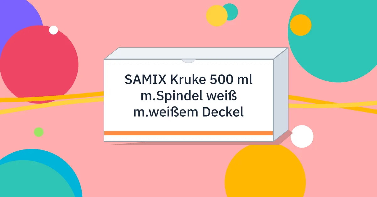 Symbolbild: Packung mit der Aufschrift SAMIX Kruke 500 ml m.Spindel weiß m.weißem Deckel (PZN 19987925) – Verfügbarkeit und Bezug in Apotheken in Frankfurt am Main