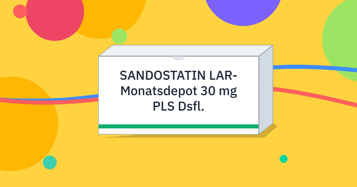 Symbolbild: Packung mit der Aufschrift SANDOSTATIN LAR-Monatsdepot 30 mg PLS Dsfl. (PZN 02364746) – Verfügbarkeit und Bezug in Apotheken in Frankfurt am Main