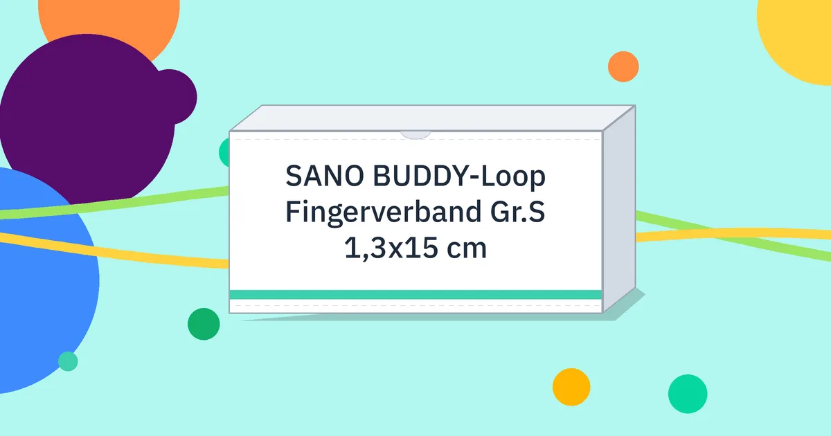 Symbolbild: Packung mit der Aufschrift SANO BUDDY-Loop Fingerverband Gr.S 1,3x15 cm (PZN 13159423) – Verfügbarkeit und Bezug in Apotheken in Frankfurt am Main
