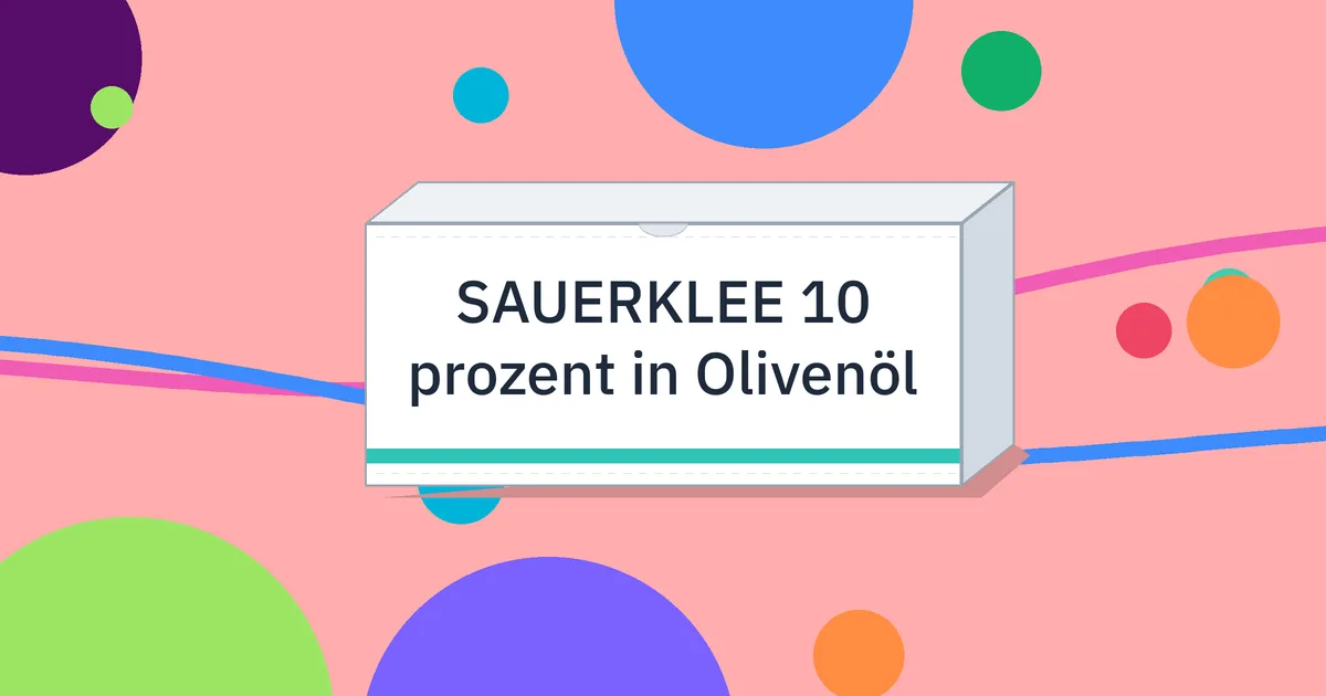Symbolbild: Packung mit der Aufschrift SAUERKLEE 10 prozent in Olivenöl (PZN 18790971) – Verfügbarkeit und Bezug in Apotheken in Frankfurt am Main