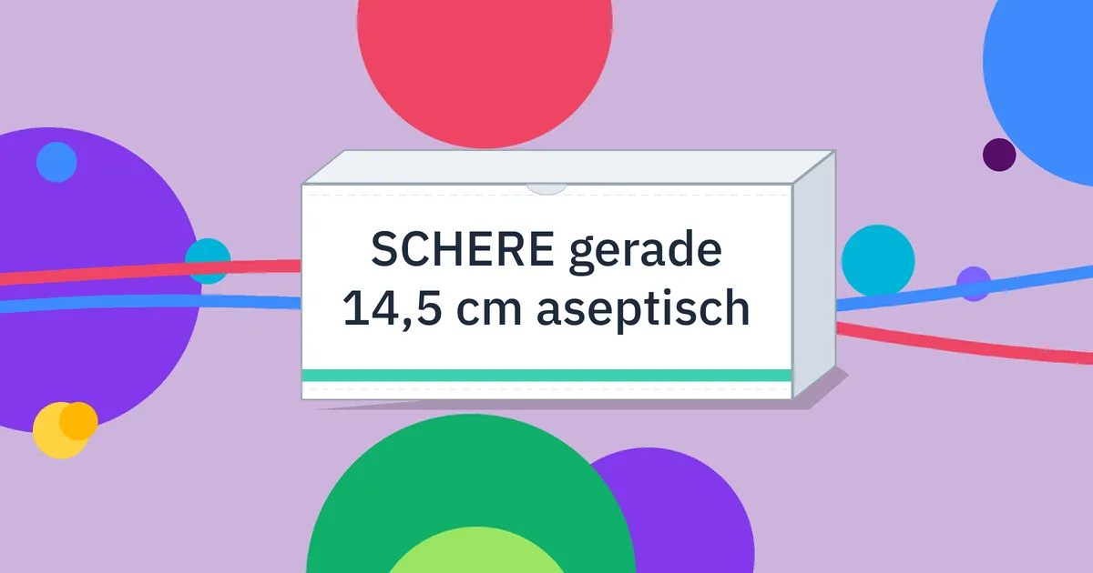 Symbolbild: Packung mit der Aufschrift SCHERE gerade 14,5 cm aseptisch (PZN 01735844) – Verfügbarkeit und Bezug in Apotheken in Frankfurt am Main