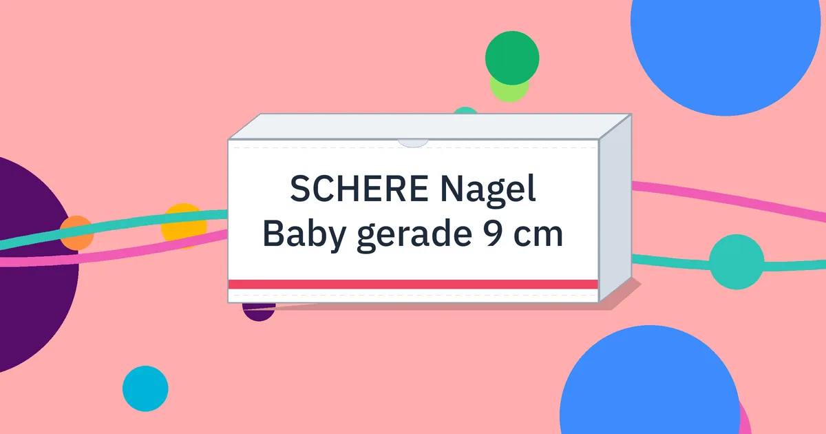 Symbolbild: Packung mit der Aufschrift SCHERE Nagel Baby gerade 9 cm (PZN 01735761) – Verfügbarkeit und Bezug in Apotheken in Frankfurt am Main