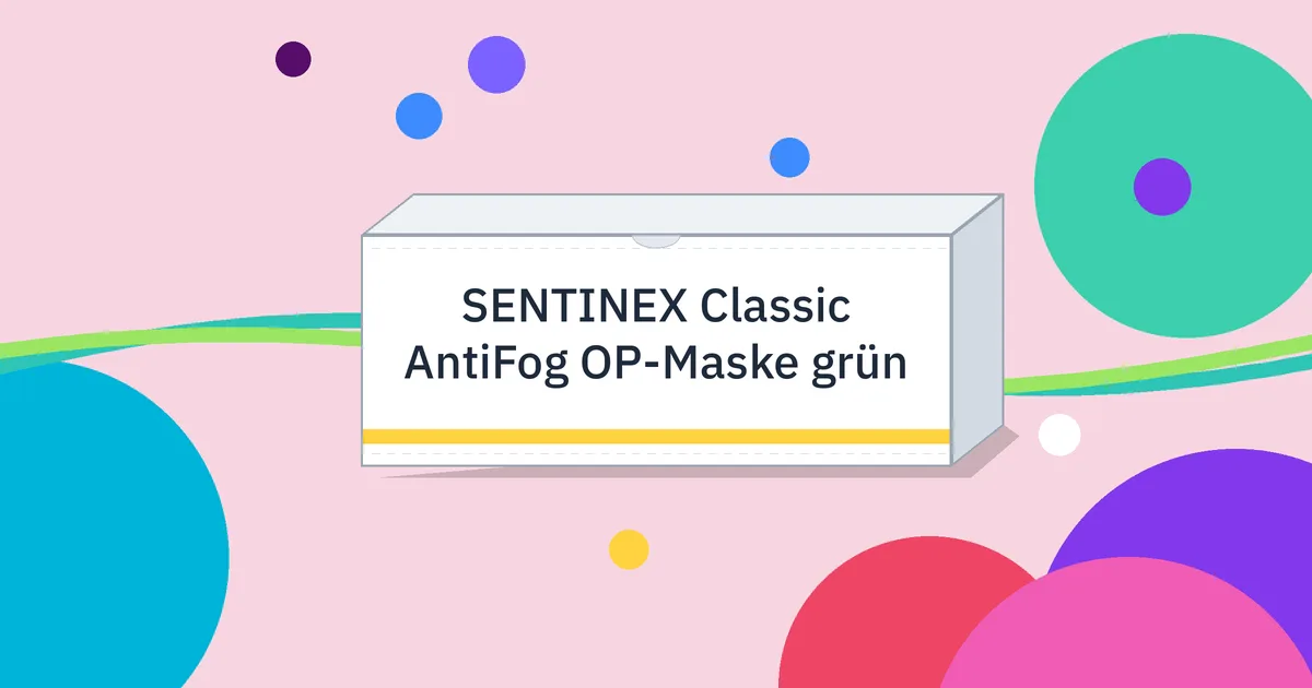 Symbolbild: Packung mit der Aufschrift SENTINEX Classic AntiFog OP-Maske grün (PZN 18788595) – Verfügbarkeit und Bezug in Apotheken in Frankfurt am Main