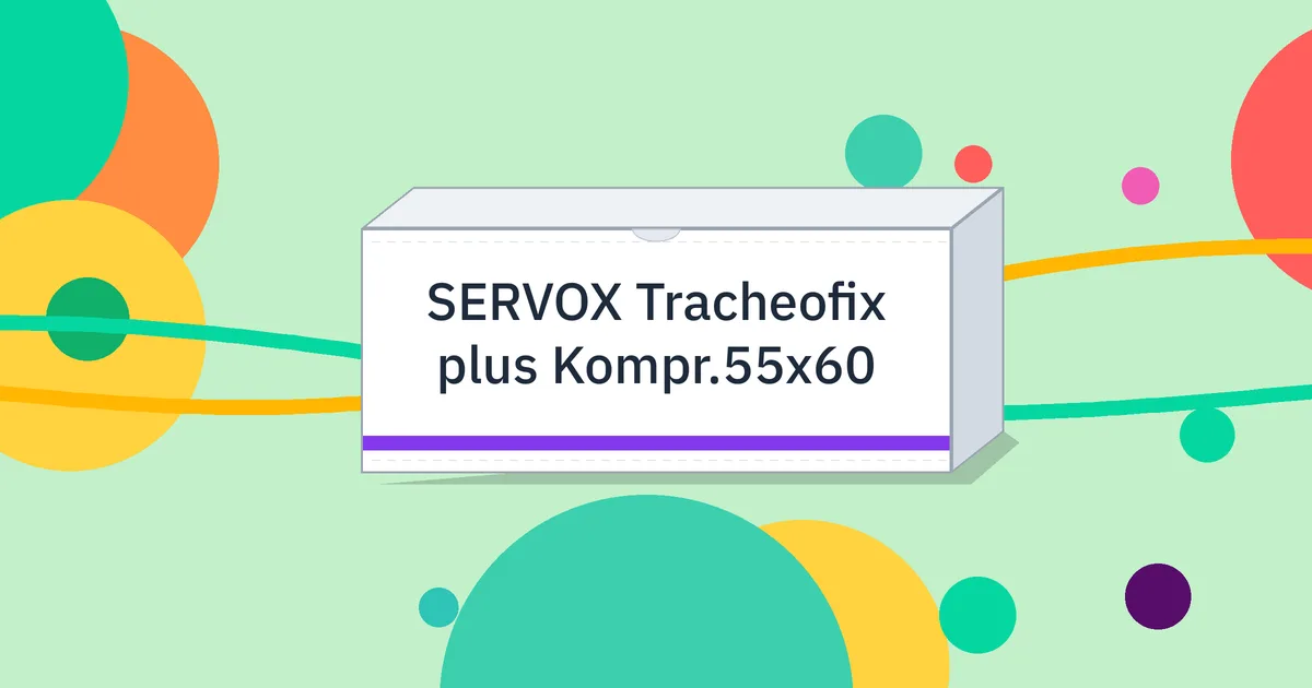 Symbolbild: Packung mit der Aufschrift SERVOX Tracheofix plus Kompr.55x60 (PZN 08848356) – Verfügbarkeit und Bezug in Apotheken in Frankfurt am Main