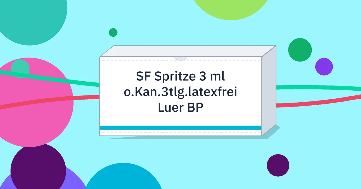 Symbolbild: Packung mit der Aufschrift SF Spritze 3 ml o.Kan.3tlg.latexfrei Luer BP (PZN 17280630) – Verfügbarkeit und Bezug in Apotheken in Frankfurt am Main