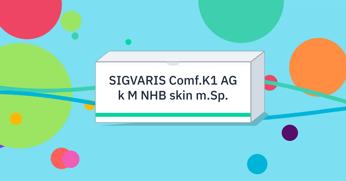 Symbolbild: Packung mit der Aufschrift SIGVARIS Comf.K1 AG k M NHB skin m.Sp. (PZN 17098256) – Verfügbarkeit und Bezug in Apotheken in Frankfurt am Main