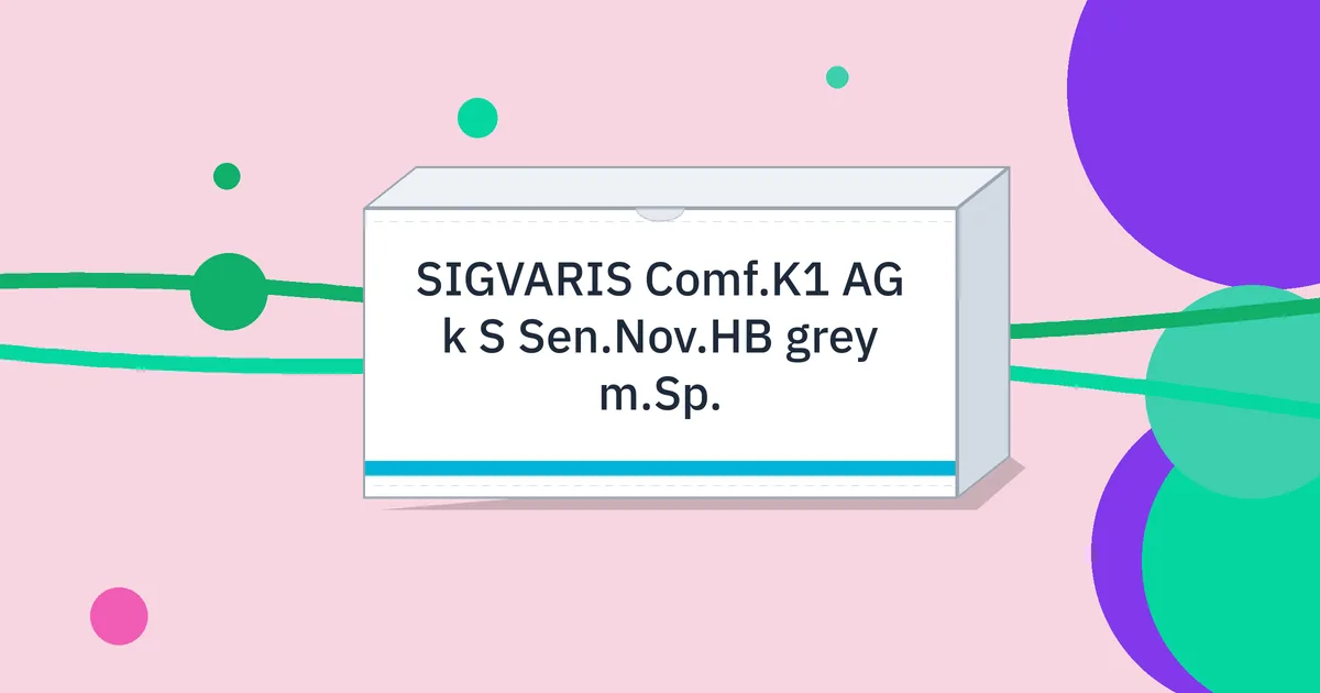 Symbolbild: Packung mit der Aufschrift SIGVARIS Comf.K1 AG k S Sen.Nov.HB grey m.Sp. (PZN 17100846) – Verfügbarkeit und Bezug in Apotheken in Frankfurt am Main