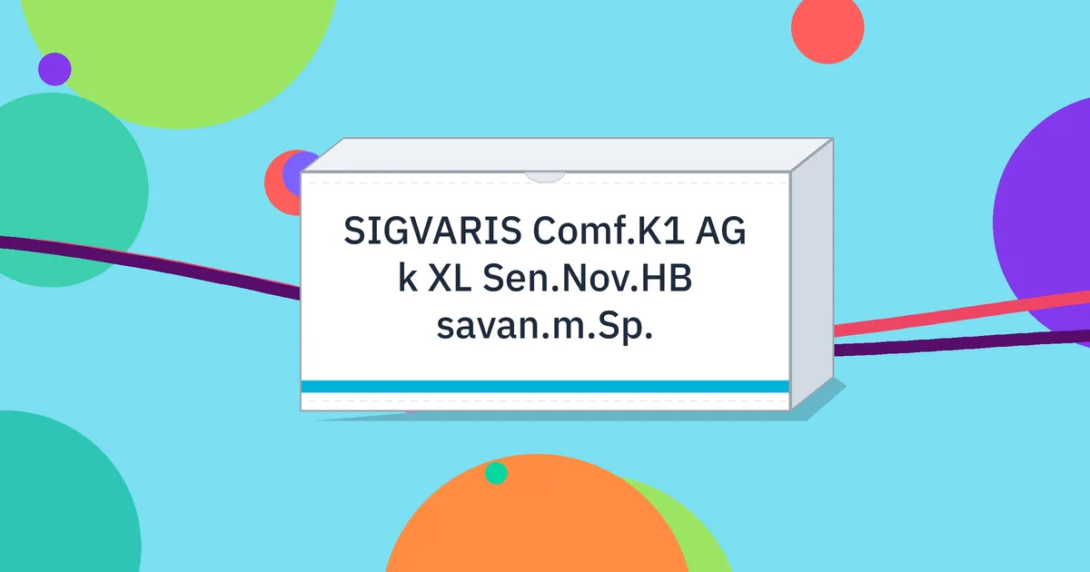 Symbolbild: Packung mit der Aufschrift SIGVARIS Comf.K1 AG k XL Sen.Nov.HB savan.m.Sp. (PZN 17103595) – Verfügbarkeit und Bezug in Apotheken in Frankfurt am Main