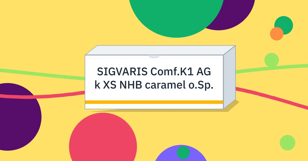 Symbolbild: Packung mit der Aufschrift SIGVARIS Comf.K1 AG k XS NHB caramel o.Sp. (PZN 17096872) – Verfügbarkeit und Bezug in Apotheken in Frankfurt am Main
