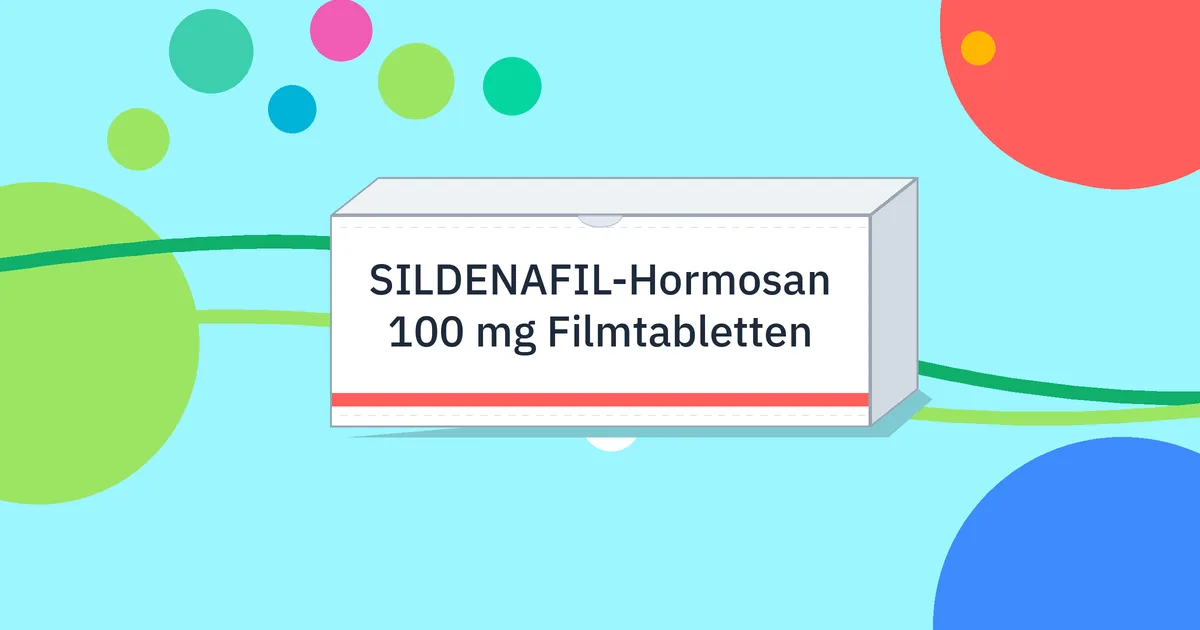 Symbolbild: Packung mit der Aufschrift SILDENAFIL-Hormosan 100 mg Filmtabletten (PZN 04710388) – Verfügbarkeit und Bezug in Apotheken in Frankfurt am Main