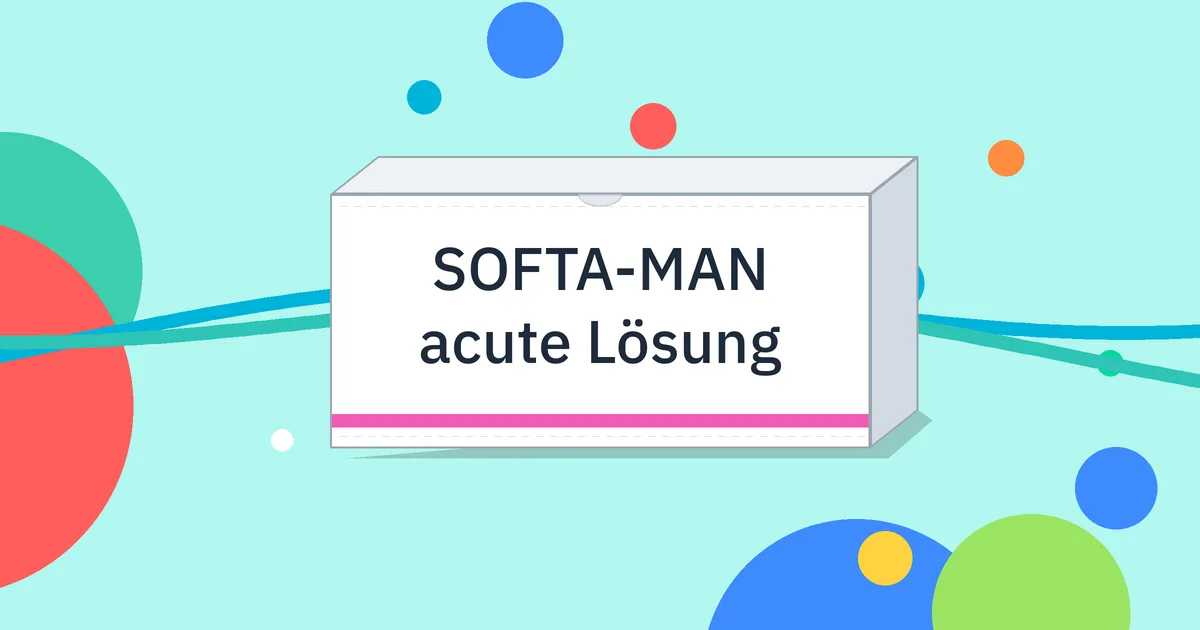 Symbolbild: Packung mit der Aufschrift SOFTA-MAN acute Lösung (PZN 00737427) – Verfügbarkeit und Bezug in Apotheken in Frankfurt am Main