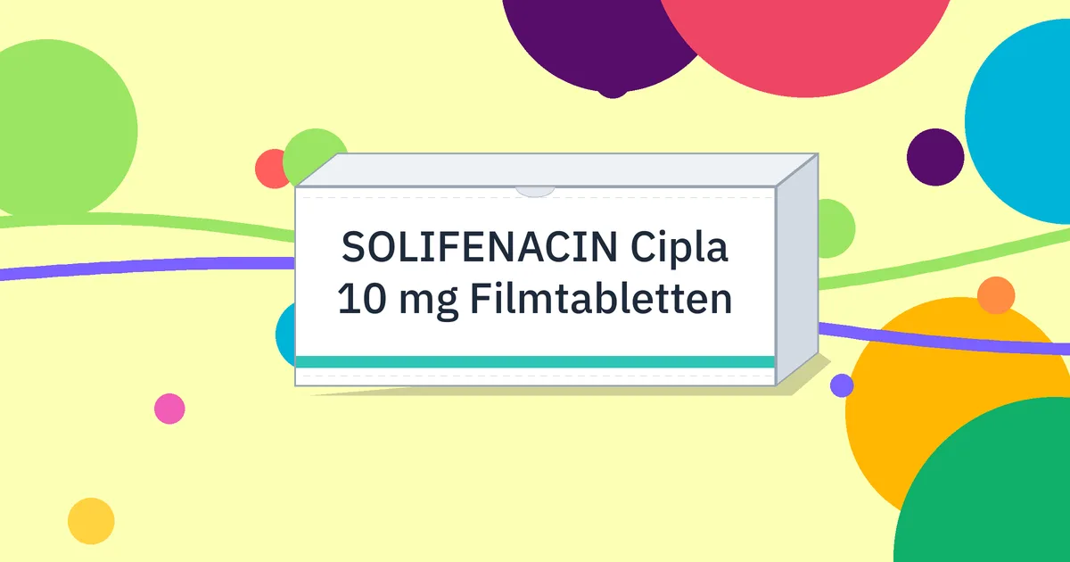 Symbolbild: Packung mit der Aufschrift SOLIFENACIN Cipla 10 mg Filmtabletten (PZN 16138462) – Verfügbarkeit und Bezug in Apotheken in Frankfurt am Main