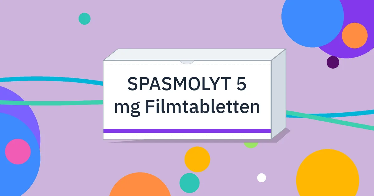 Symbolbild: Packung mit der Aufschrift SPASMOLYT 5 mg Filmtabletten (PZN 02407438) – Verfügbarkeit und Bezug in Apotheken in Frankfurt am Main