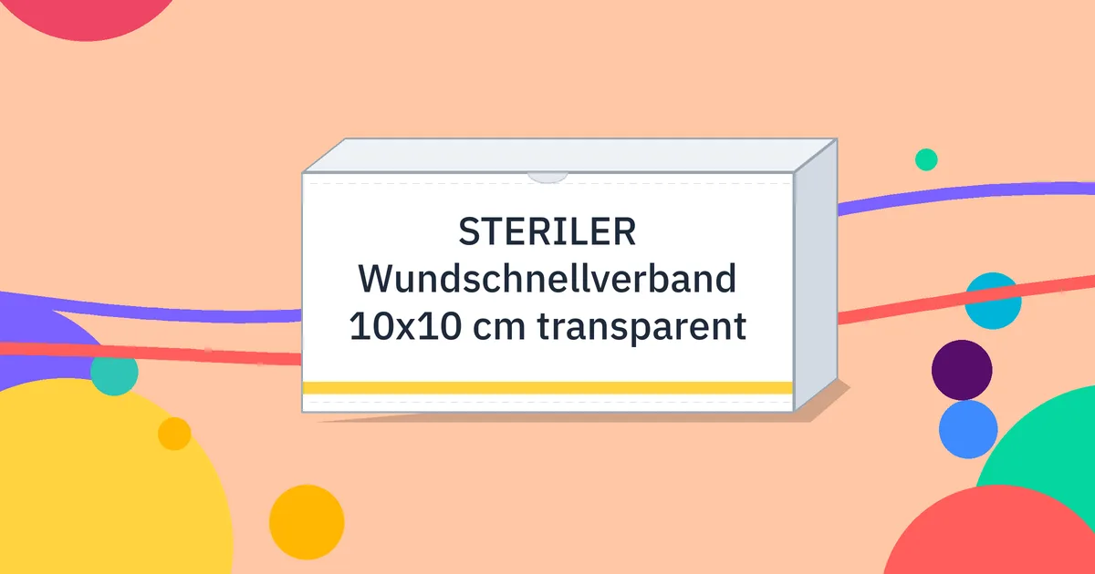 Symbolbild: Packung mit der Aufschrift STERILER Wundschnellverband 10x10 cm transparent (PZN 20032574) – Verfügbarkeit und Bezug in Apotheken in Frankfurt am Main
