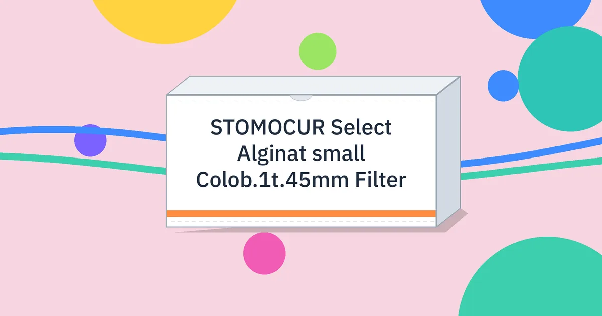 Symbolbild: Packung mit der Aufschrift STOMOCUR Select Alginat small Colob.1t.45mm Filter (PZN 14061637) – Verfügbarkeit und Bezug in Apotheken in Frankfurt am Main