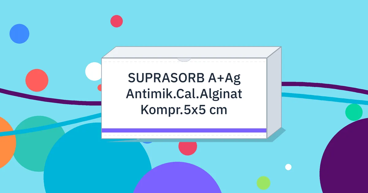Symbolbild: Packung mit der Aufschrift SUPRASORB A+Ag Antimik.Cal.Alginat Kompr.5x5 cm (PZN 18749738) – Verfügbarkeit und Bezug in Apotheken in Frankfurt am Main